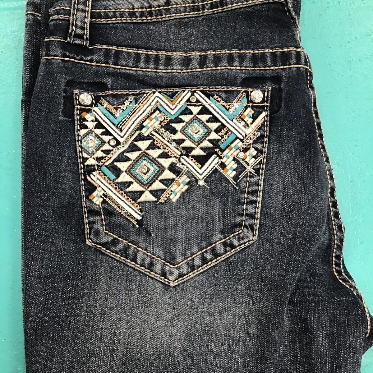 Grace Women's Bootcut Jeans-Aztec Teal – KickingCowgirlDesigns
